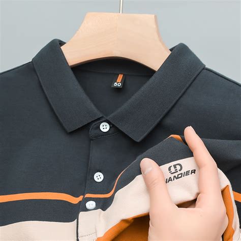 남성용 반팔 패션 라펠 캐주얼 디자이너 폴로 프린트 95 코튼 여름 수평 줄무늬 대비 컬러 프린트 M 4xl