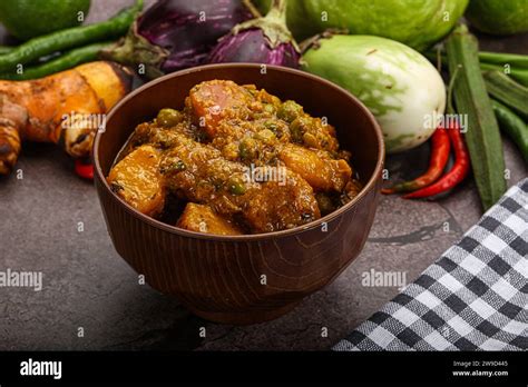 Indian Traditional Cuisine Aloo Mutter Potato With Green Peas Stock