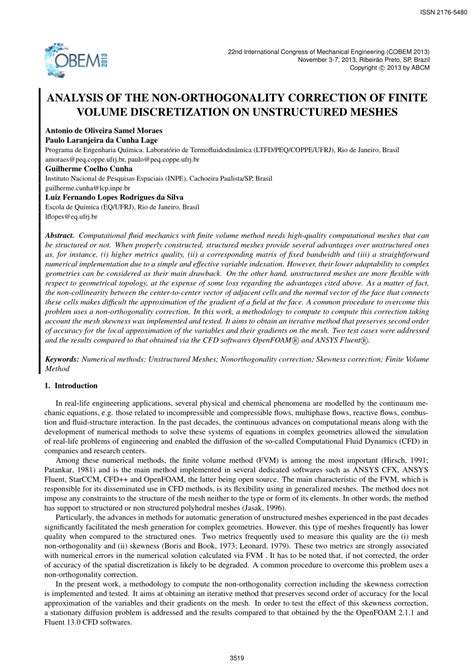 Pdf Analysis Of The Non Orthogonality Correction Of Finite Volume Discretization On