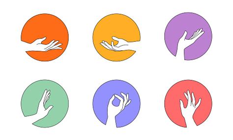 최소한의 선형 스타일로 여성 핸드 로고의 벡터 세트 서로 다른 손 제스처가 분리된 엠블럼 디자인 템플릿입니다 화장품 미용 문신