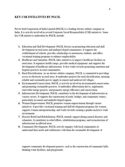 Key Csr Initiatives By Pgcil Pdf