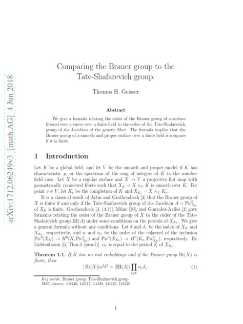 Tate Shafarevich And Brauer Group T Geisser Pdf Field Mathematics Group Mathematics