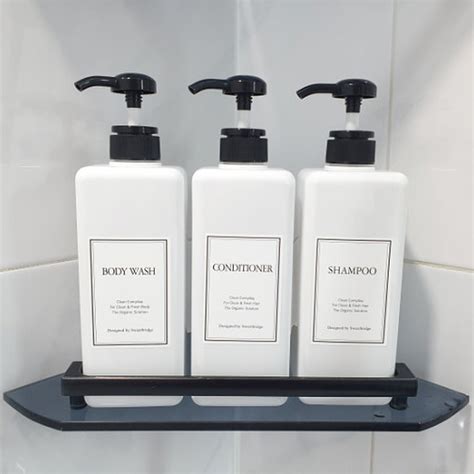 3종세트 호텔 욕실 화이트 투명 사각 디스펜서 샴푸통 라벨지포함 에이블리