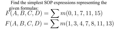 Solved Find The Simplest SOP Expressions Representing The Chegg Com