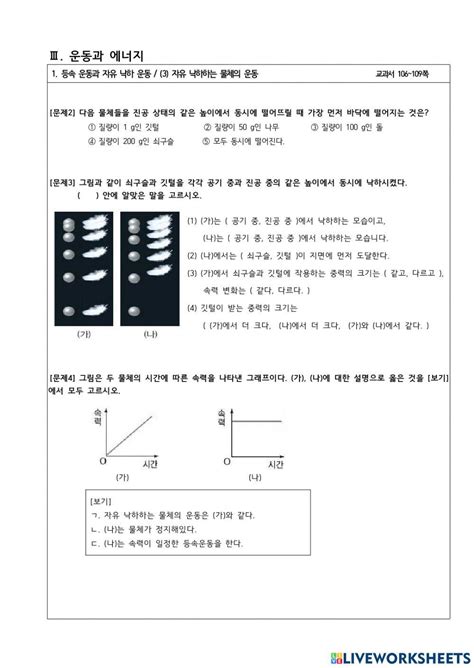 자유 낙하하는 물체의 운동 1009849 Jmk Live Worksheets