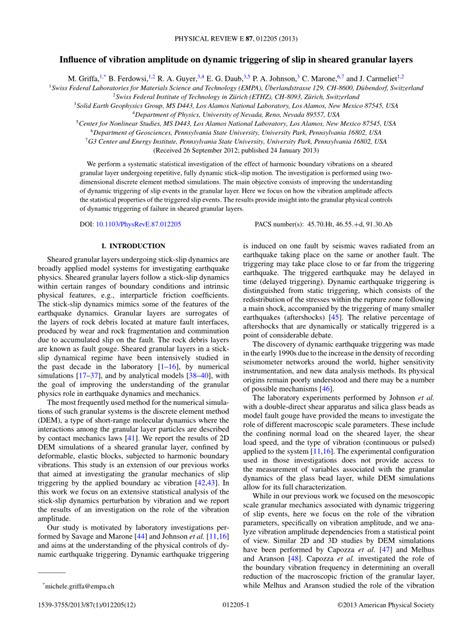Pdf Influence Of Vibration Amplitude On Dynamic Triggering Of Slip In Sheared Granular Layers