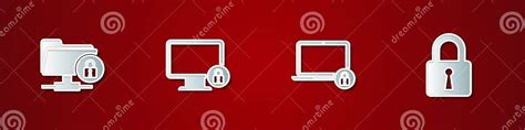 Set Ftp Folder And Lock Lock On Monitor Laptop And Icon Vector Stock Illustration