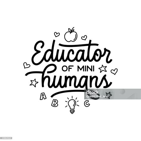 미니 인간의 교육자 손으로 그린 서예 인용문 프린트 포스터 티셔츠 및 머그잔 디자인 스티커에 대한 학교 관련 타이포그래피 교사 선물 레터링 벡터 빈티지