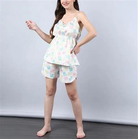 Printed Satin Elasticated Ruffled Teddy Set Sleeveless At ₹ 372 Set In