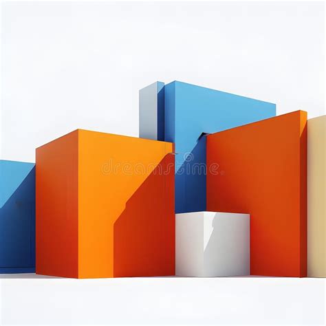 Minimalist Architectural Rendering Of Modern Buildings In Simple And Clean Geometric Forms Stock