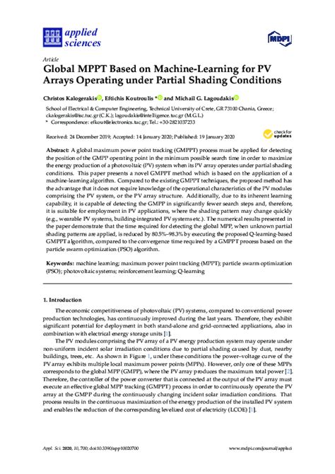 Pdf Global Mppt Based On Machine Learning For Pv Arrays Operating