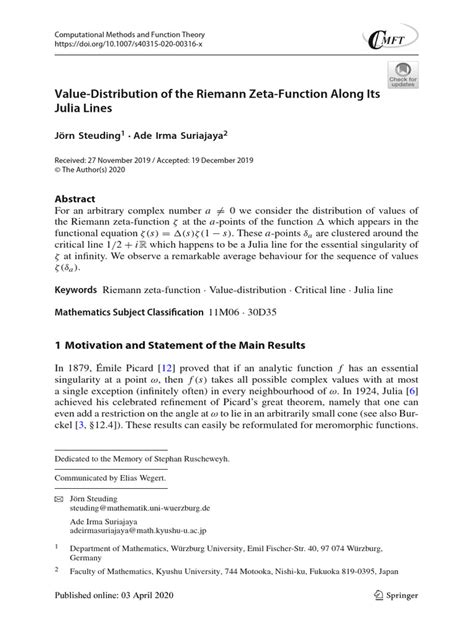 Value Distribution Of The Riemann Zeta Function Al Pdf Mathematical