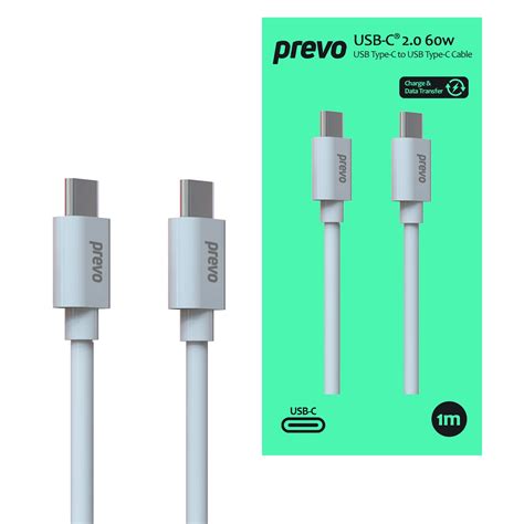 prevo usb 2 0 60w c to c pvc cable 20v 3a 480mbps injection moulding pvc white superior