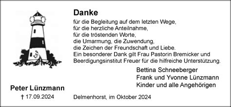 Traueranzeigen Von Peter Lünzmann Noz Trauerportal