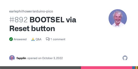 bootsel via reset button · earlephilhower arduino pico · discussion 892 · github