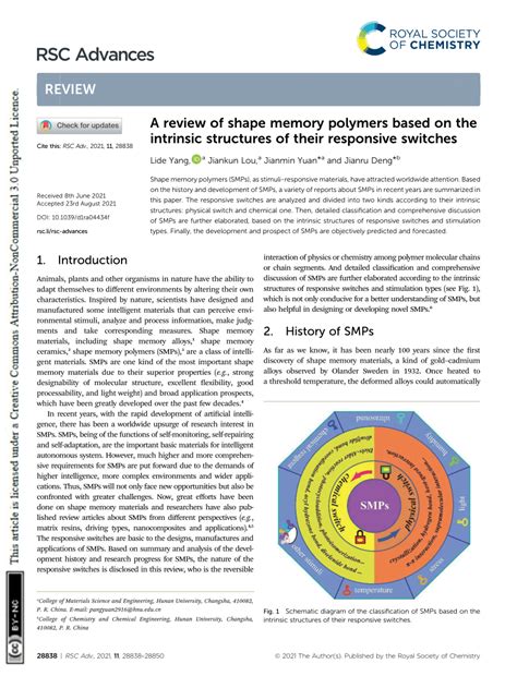 PDF A Review Of Shape Memory Polymers Based On The Intrinsic Structures Of Their Responsive
