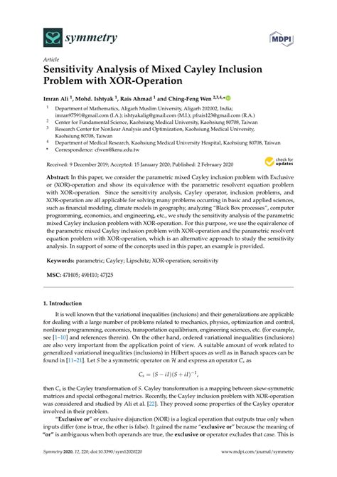 Pdf Sensitivity Analysis Of Mixed Cayley Inclusion Problem With Xor Operation