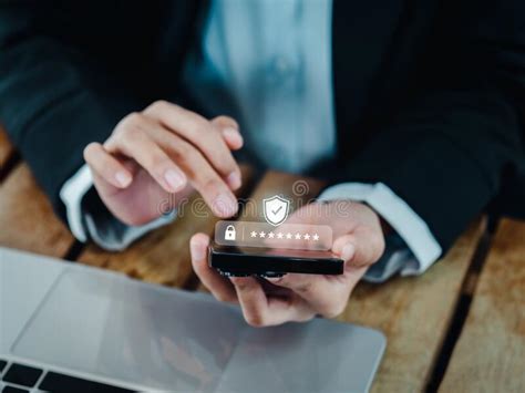 Two Steps Authentication Concept Virtual Safety Shield Icon While Access On Phone With Laptop