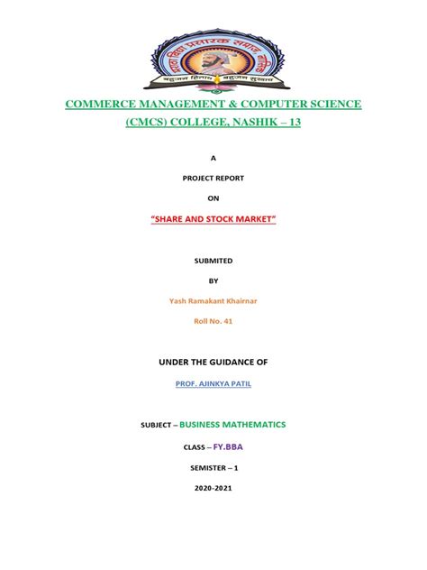 Fybba Maths Project Yash Khairnar Pdf Stocks Securities Finance