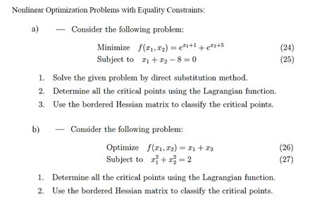 Solved Nonlinear Optimization Problems With Equality