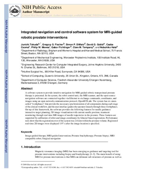 Pdf Integrated Navigation And Control Software System For Mri Guided Robotic Prostate
