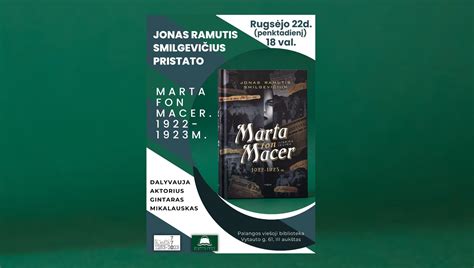 Knygos Pristatymas Jonas Ramutis Smilgevičius „marta Fon Macer1922 1923m Palangos