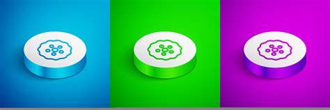 아이소메트릭 라인 파란색 녹색 및 자주색 배경에 고립 된 기어 아이콘 톱니바퀴 기어 설정 표지판 톱니 바퀴 기호 흰색 원 버튼 벡터 3차원 형태에 대한 스톡 벡터 아트 및