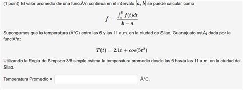 Solved 1 Point The Average Value Of A Continuous Function