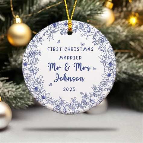 Fastpeace Personalized Blue Toile De Jouy First Christmas Married Ornament 2025