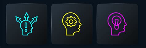 세트 라인 프로젝트 팀 베이스 램프 전구와 헤드 기어가 있는 인간 검은색 사각형 버튼입니다 벡터 개념에 대한 스톡 벡터 아트 및 기타 이미지 Istock