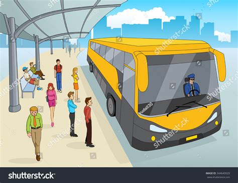 Cartoon Illustration Of A Bus Station 344640929 Shutterstock