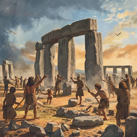 Premium Photo Artistic Depiction Of Stonehenge Construction