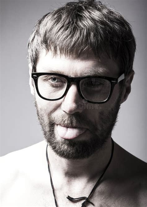 Bearded Man In Glasses Plays The Fool Crazy Man Funny Expression