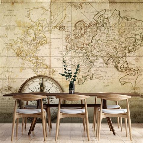 Old Map And Compass Wallpaper Mural Wallsauce Us In 2024 Kaart Achtergrond Oude Kaart