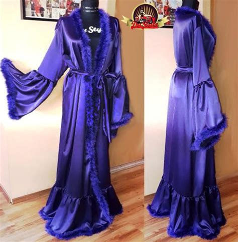 Purple Satin Marabou Feather Dressing Gown Hollywood Starlet Etsy Gowns Dresses Mideval