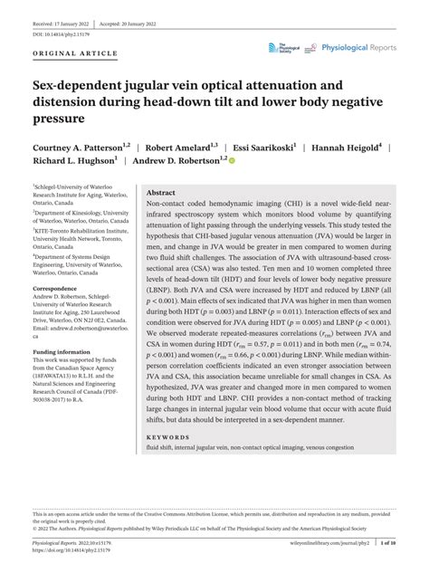 PDF Sexdependent Jugular Vein Optical Attenuation And Distension During Headdown Tilt And