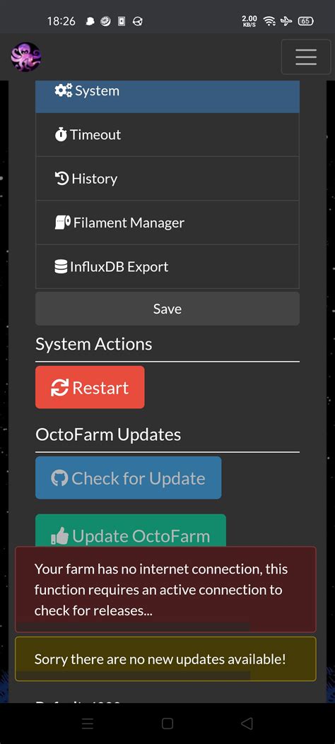 notification bug with check for updates and no internet · issue 495 · octofarm octofarm · github