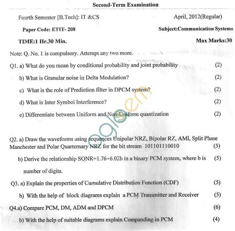 ggsipu question papers fourth semester second term 2012 etit 208 aglasem institutes