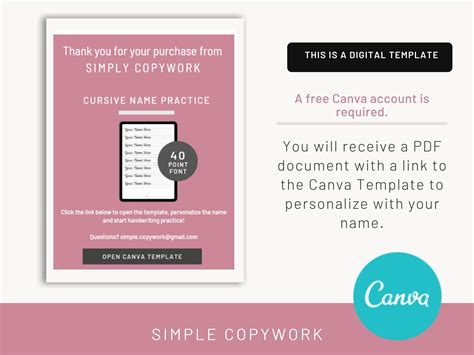 Cursive Name Practice Custom Cursive Name Writing Worksheet Editable Canva Template For 2nd