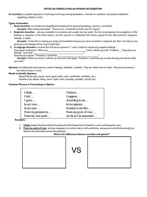 Notes 4 Formulating An Opinion Or Assertion Pdf Feeling Opinion