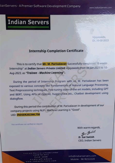 Got My Certificate From The Indian Servers Private Limited For An