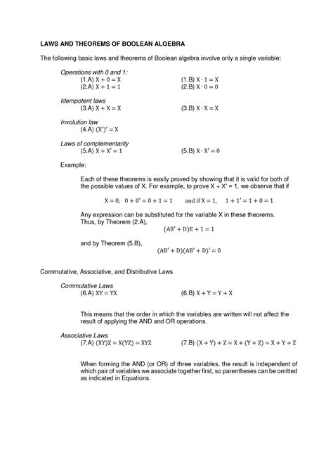LAWS AND Theorems OF Boolean Algebra Re Updated LAWS AND THEOREMS OF BOOLEAN ALGEBRA The