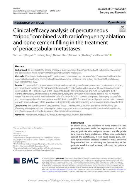 Pdf Clinical Efficacy Analysis Of Percutaneous “tripod” Combined With Radiofrequency Ablation