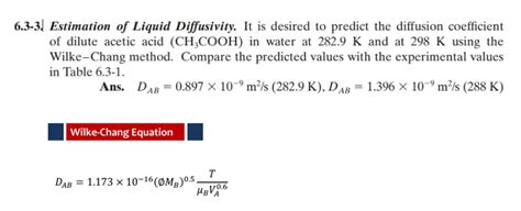 Solved 6 3 31 Estimation Of Liquid Diffusivity It Is