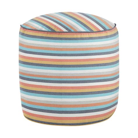 Sorra Home 20 In X 20 In X 18 In Sunbrella Surround Sunrise Stripe Round Outdoor Bean Pouf