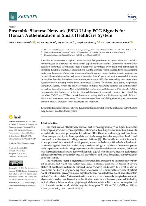 Pdf Ensemble Siamese Network Esn Using Ecg Signals For Human Authentication In Smart