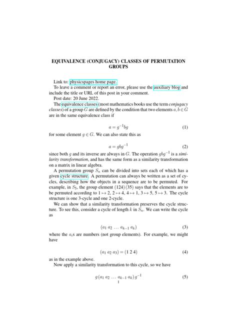 Equivalence Conjugacy Classes Of Permutation Groups Pdf Permutation Mathematical Objects