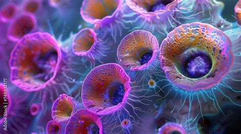 Colorful Cilia Cell Of Structure Under The Electron Microscope Stock