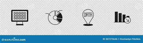 Set Binary Code Pie Chart Infographic Data Analysis And Financial Growth Decrease Icon Vector