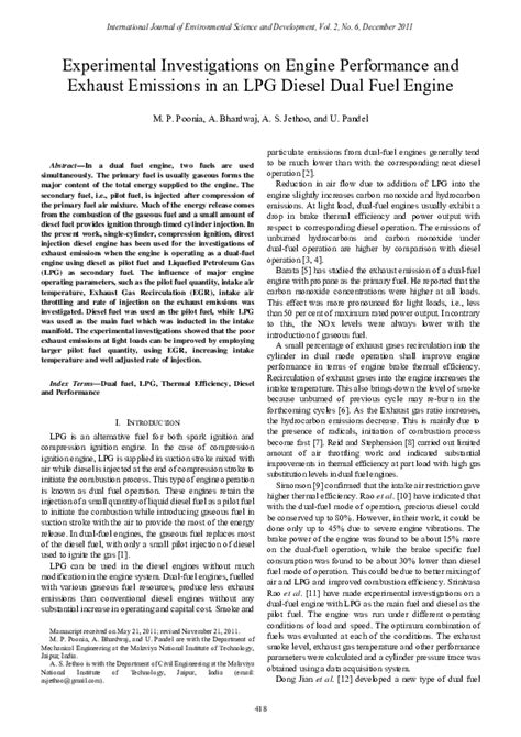 Pdf Experimental Investigations On Engine Performance And Exhaust Emissions In An Lpg Diesel
